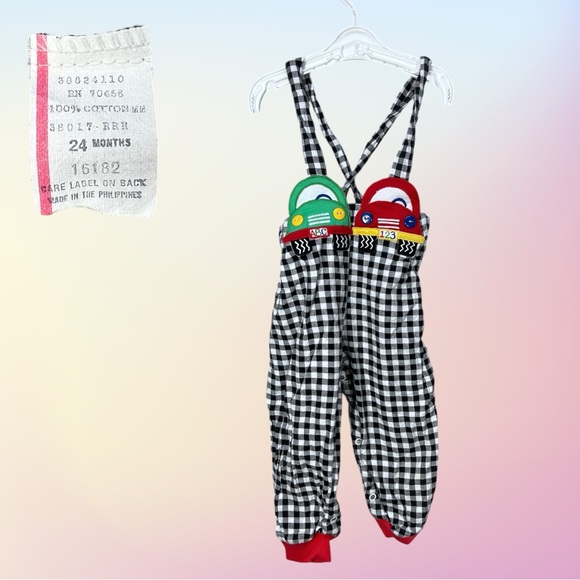 Baby Togs | Bottoms | Vtg Baby Togs Black White Checkered Red Green Car ...
